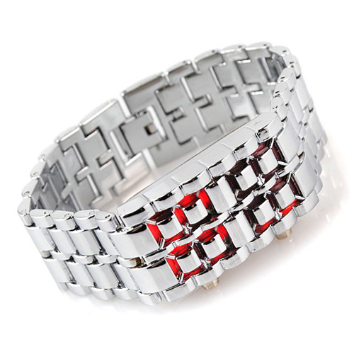 Lava Style Iron Samurai Metal Red LED Faceless Watch,Men Watch & Wristband