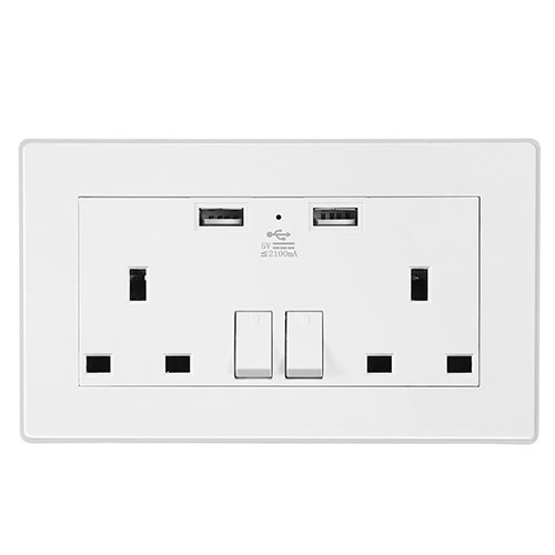 UK Wall Outlet Dual Wall Plug Socket Duplex 2.1A USB Wall Charger with ...