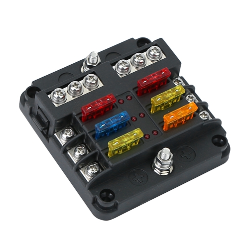 6-Way Fuse Box Holder w/ LED Indicator 6 Circuit Blade Fuse Block ...