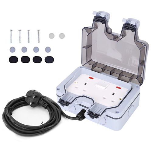 Double Outdoor Socket IP66 Waterproof 13A 2 Gang UK Plug Twin Switched ...