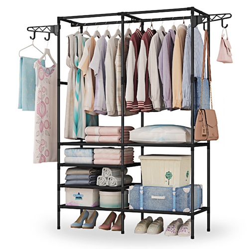 Metal Garment Rack Shoe Clothing Organizer Shelves Freestanding ...