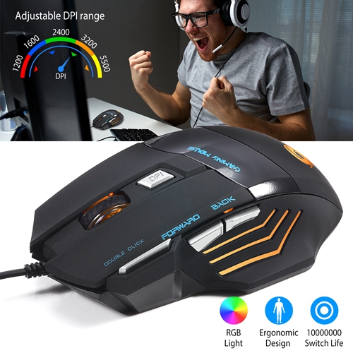 Wired Gaming Mouse 7 Keys Ergonomic Optical Mouse w/ 7 Changeable Colors 5 Adjustable DPI Levels ...