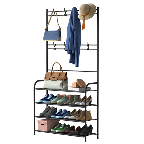 Entryway Coat Hat Rack Shoe Storage Shelf 4 Tier Shoe Rack Freestanding ...