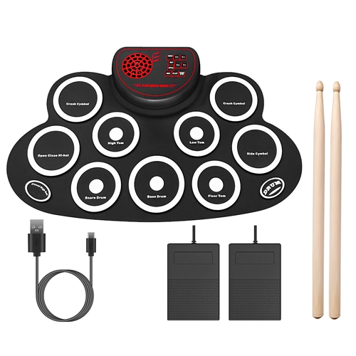 10 Pads Electric Drum Set Foldable 10-Drum Silicon Drum Kit Foldable ...