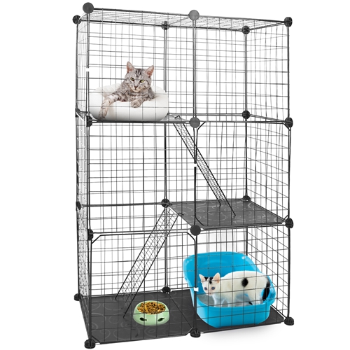 3 Tier Cat Playpen Cage Metal Indoor Cat House Detachable Kitten House ...