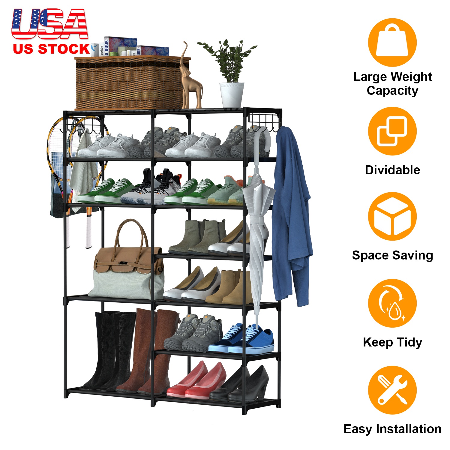 7 Tiers Plus 5 Tiers Shoe Rack Metal Shoe Storage Shelf Free Standing ...