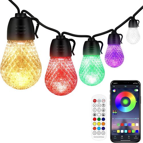 52.5FT Colorful Outdoor String Lights Smart RGB LED Patio Lights IP66 ...