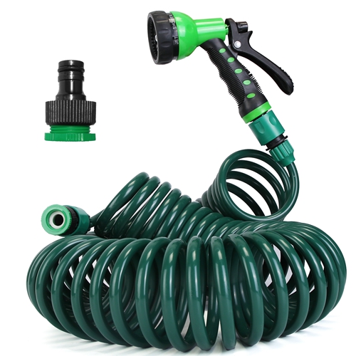 EVA Recoil Garden Hose Flexible Self-coiling Water Hose with 3/4” and 1 ...