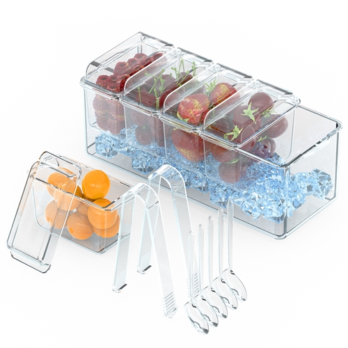Ice Chilled Condiment Caddy Serving Tray Container Bar Garnish Holder ...