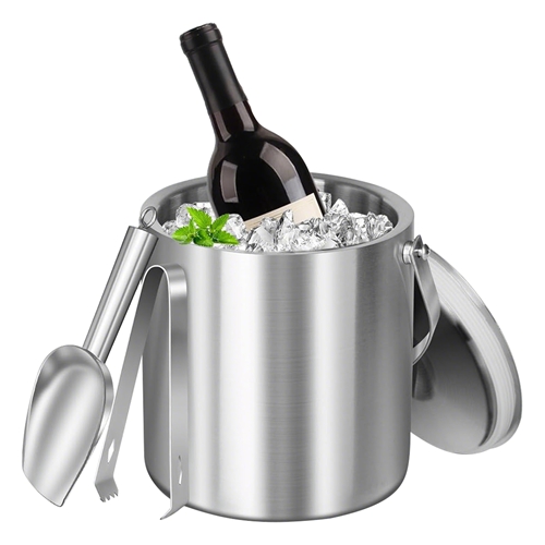 Double-Wall Stainless Steel Insulated Ice Bucket 3L Ice Holder Ice ...